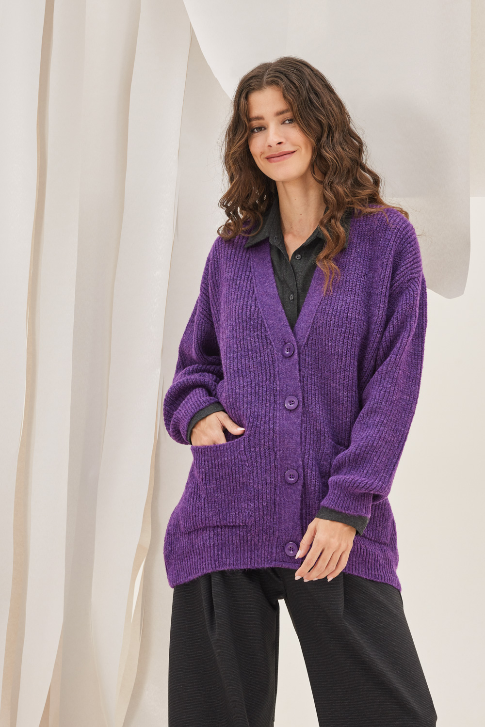 ANEZA Ζακέτα πλεκτή με τσέπες και κλείσιμο με κουμπιά - Namaste Fashion